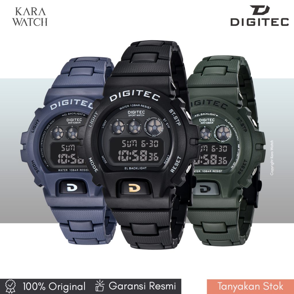Digitec 5198 / DG 5198R Original Jam Tangan Pria Rantai Resin Digital ...